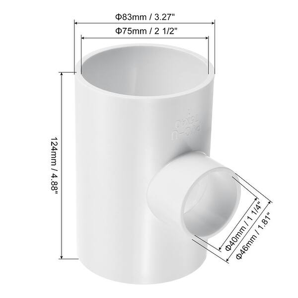 2 1/2" x 1 1/4" 3 Way Tee Pipe Fittings UPVC, 3 Pack Joint Coupling Pipe, White - Bed Bath ...